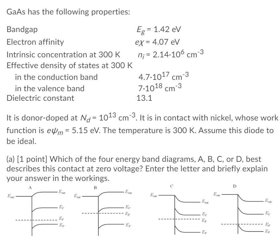 Solved GaAs has the following properties: Bandgap Eg = 1.42 | Chegg.com