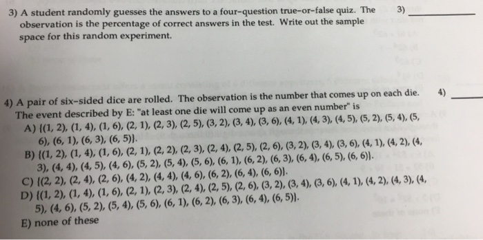 Solved 3) A student randomly guesses the answers to a | Chegg.com