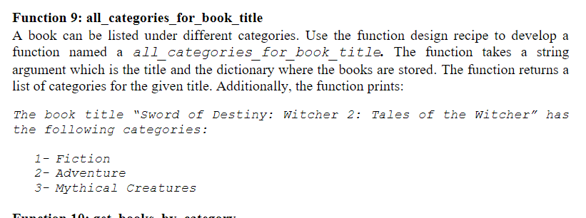 Solved Function 9: all_categories_for_book_title A book can | Chegg.com