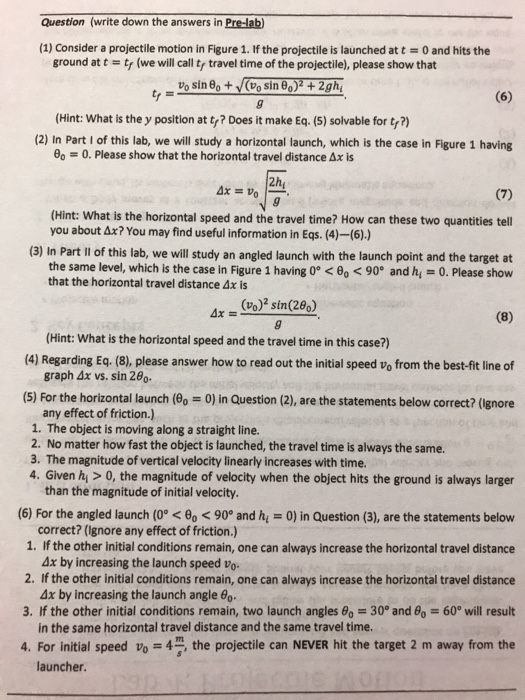 Solved Consider a projectile motion in Figure 1. If the | Chegg.com