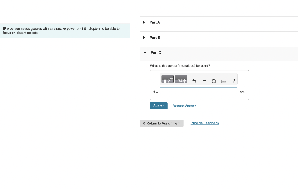 Solved IP A person needs glasses with a refractive power of | Chegg.com
