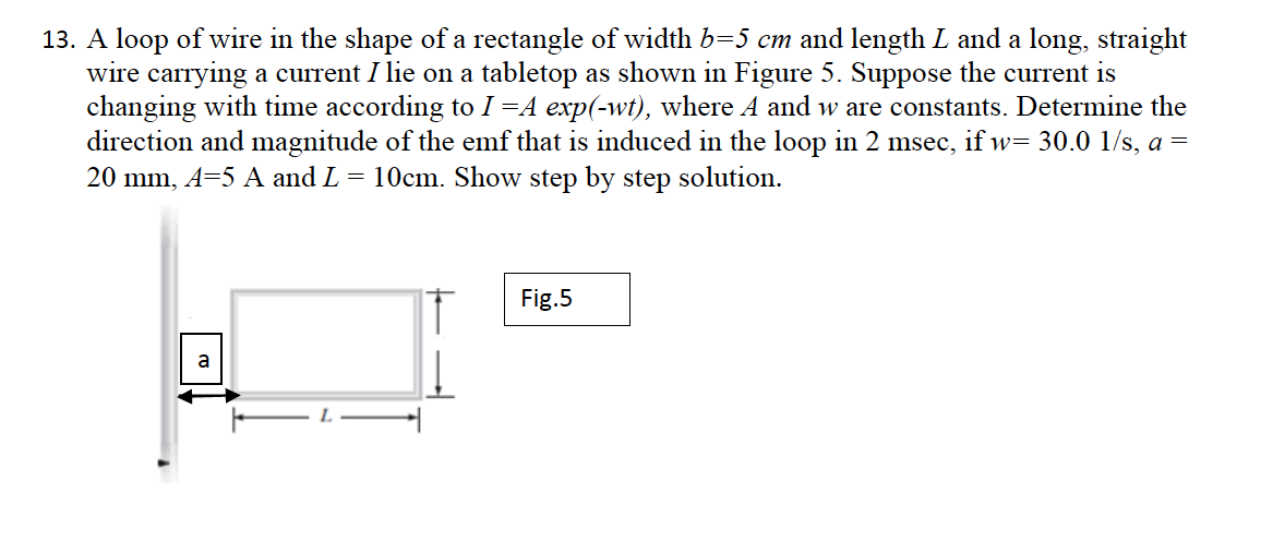 Solved 13. A loop of wire in the shape of a rectangle of | Chegg.com