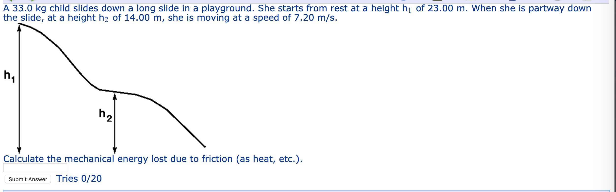 Solved A 33.0 kg child slides down a long slide in a | Chegg.com