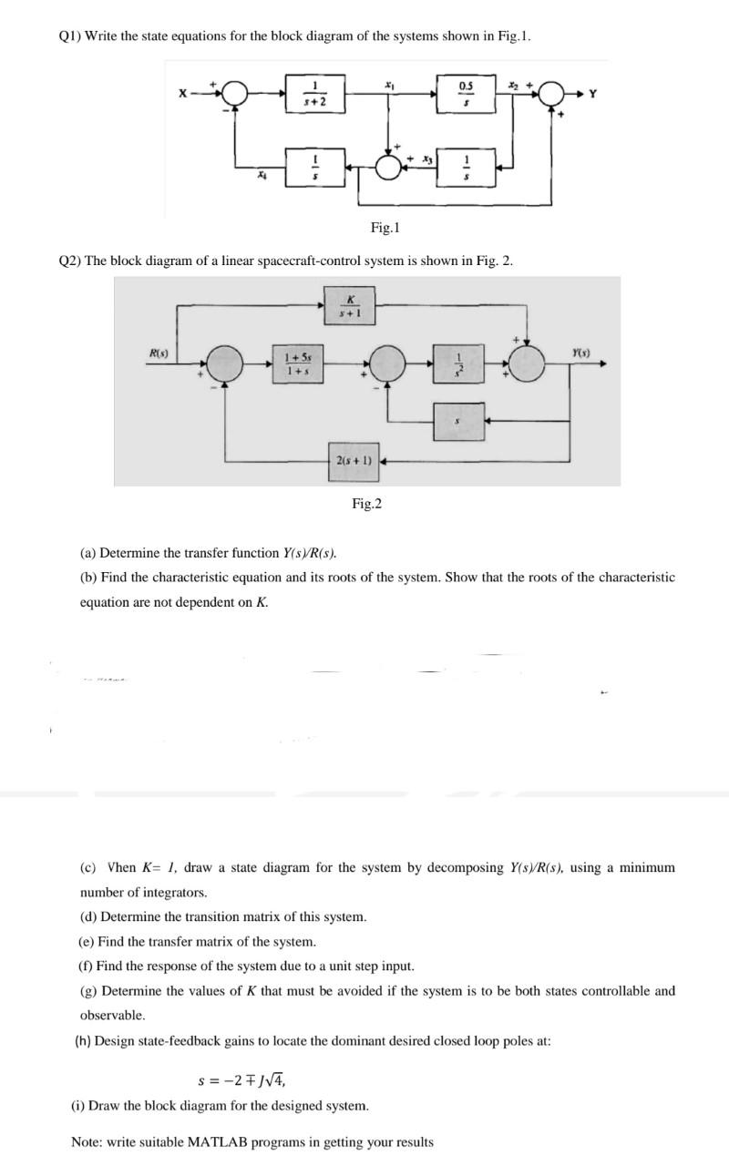 Solved Q1) Write the state equations for the block diagram | Chegg.com