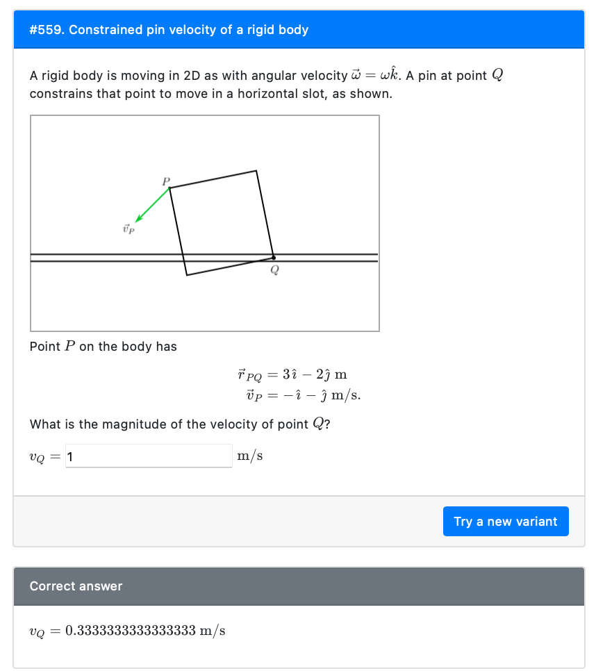 Solved #559. Constrained pin velocity of a rigid body A | Chegg.com