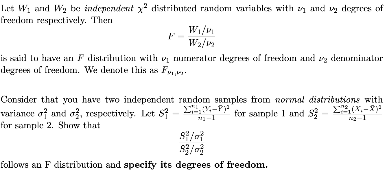 Solved Let W1 and W2 be independent χ2 distributed random | Chegg.com