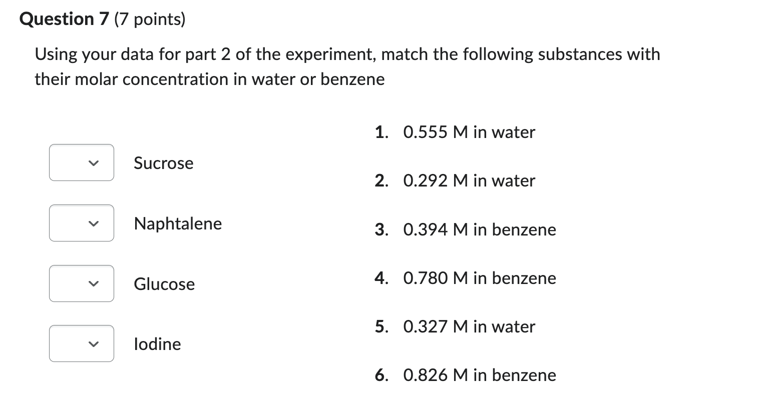 Solved Using your data for part 2 of the experiment, match | Chegg.com