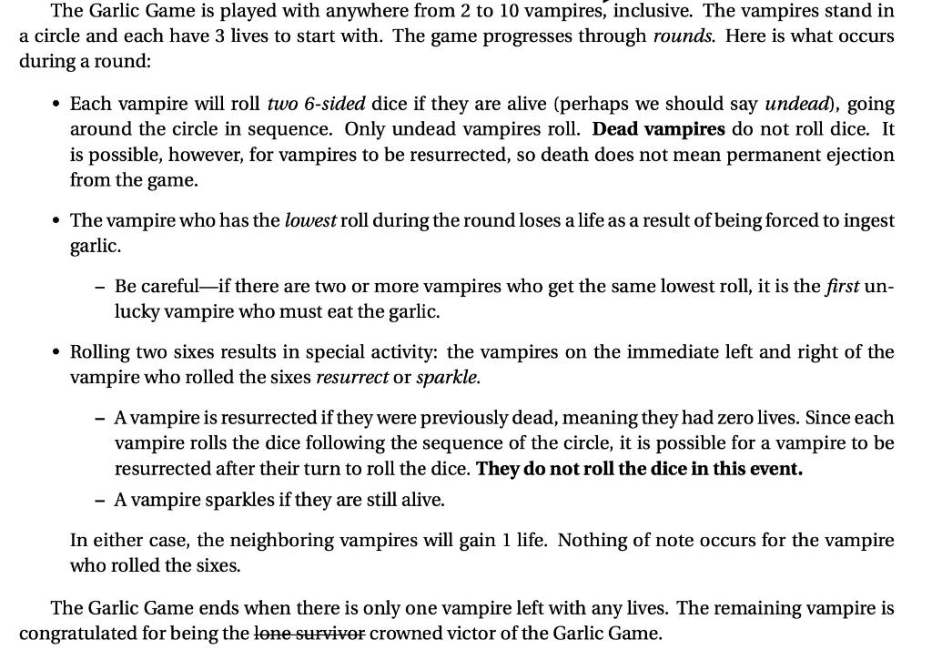 Solved The Garlic Game is played with anywhere from 2 to 10 | Chegg.com