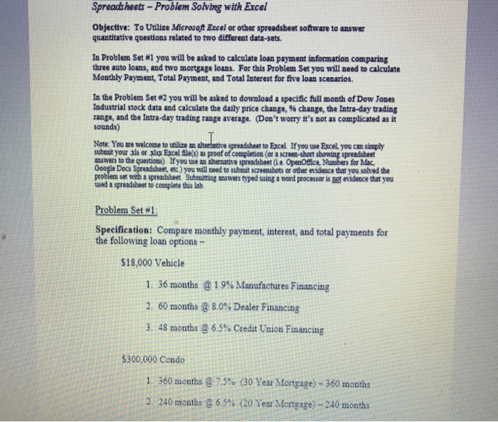 Solved Spreadsheets- Problem Soiving with Excel Objective: | Chegg.com