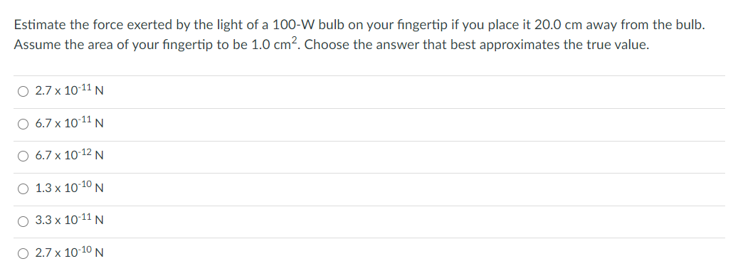 Solved Estimate the force exerted by the light of a 100-W | Chegg.com