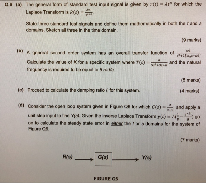 Solved Q.6 (a) The general form of standard test input | Chegg.com