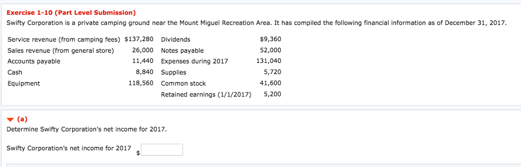 Solved Exercise 1-10 (Part Level Submission) Swifty | Chegg.com
