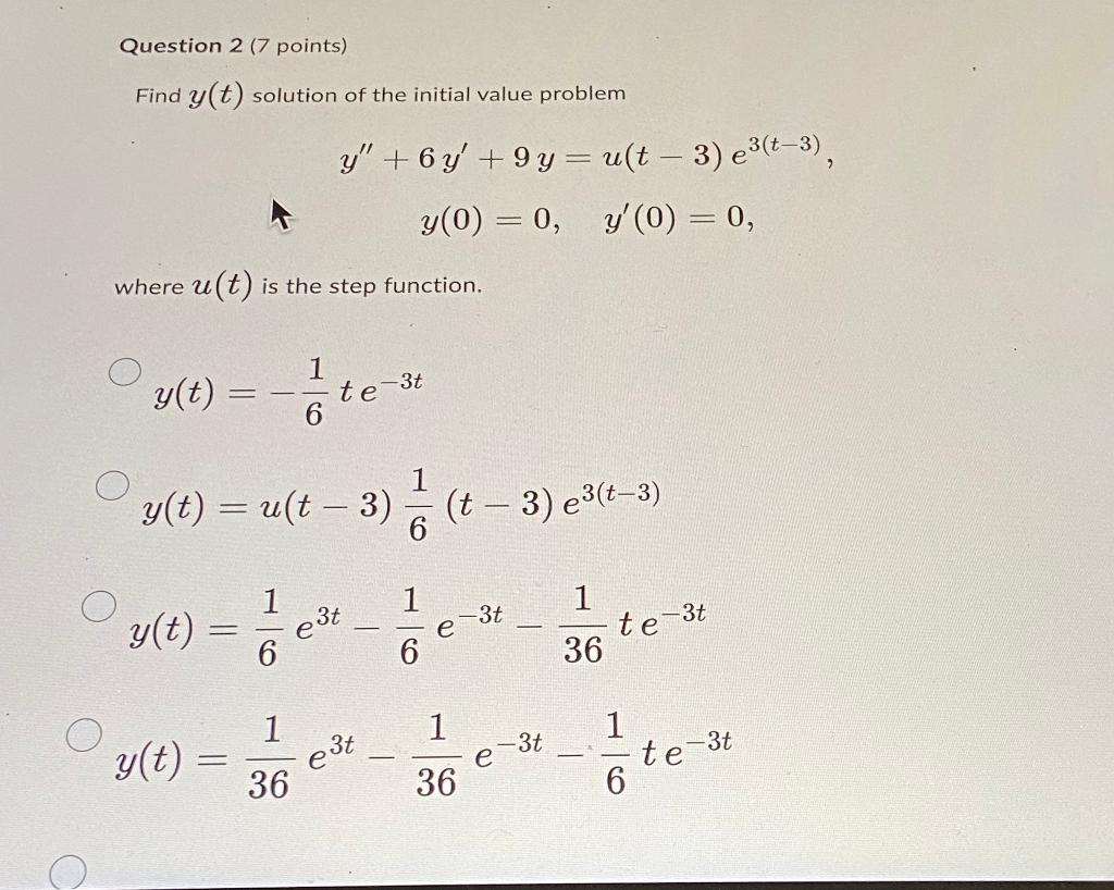 Solved Find Y t Solution Of The Initial Value Problem Chegg