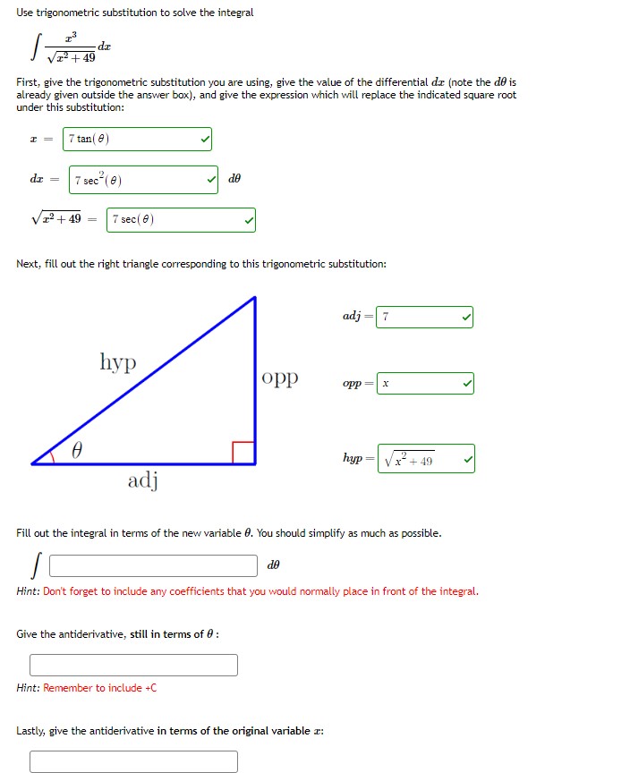 Solved Use trigonometric substitution to solve the | Chegg.com