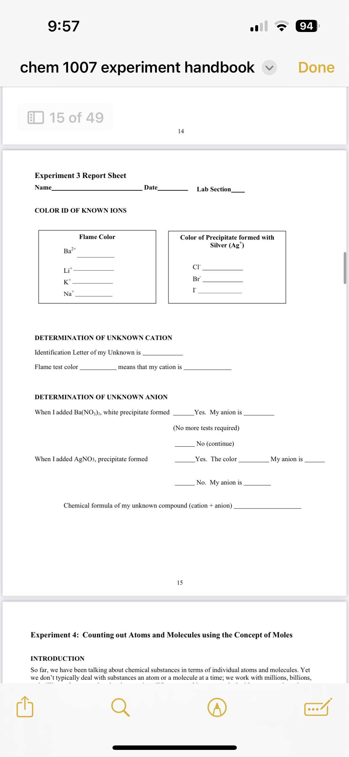 chem 1007 experiment handbook 14 of 49 Step 2. ANION. | Chegg.com