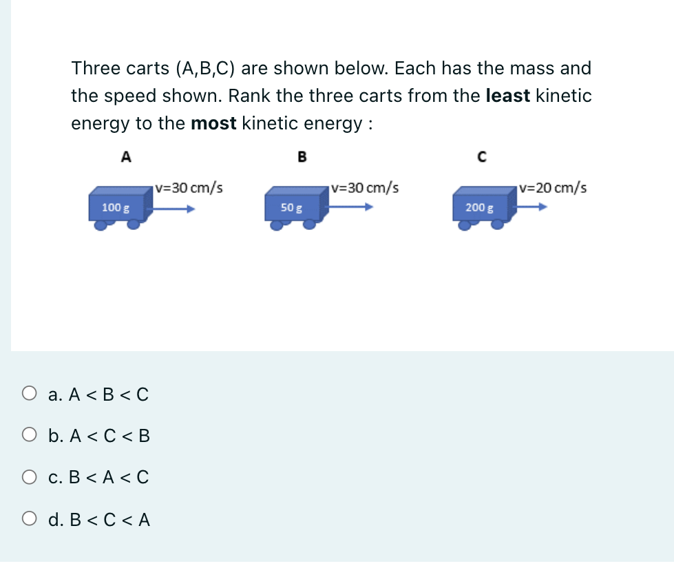 Solved Three carts (A,B,C) are shown below. Each has the | Chegg.com