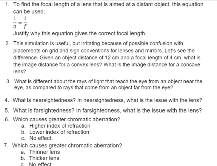 Solved 1. To find the focal length of a lens that is aimed | Chegg.com