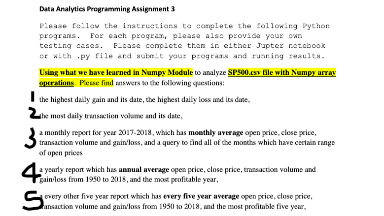 Data Analytics Programming Assignment 3 Please follow | Chegg.com