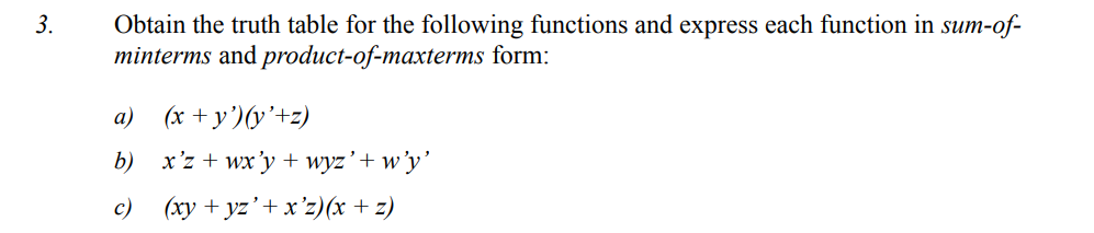 Solved Obtain The Truth Table For The Following Functions