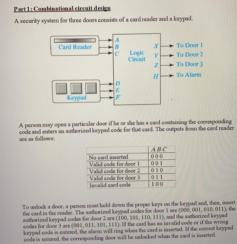 Part 1: Combinational circuit design A security | Chegg.com