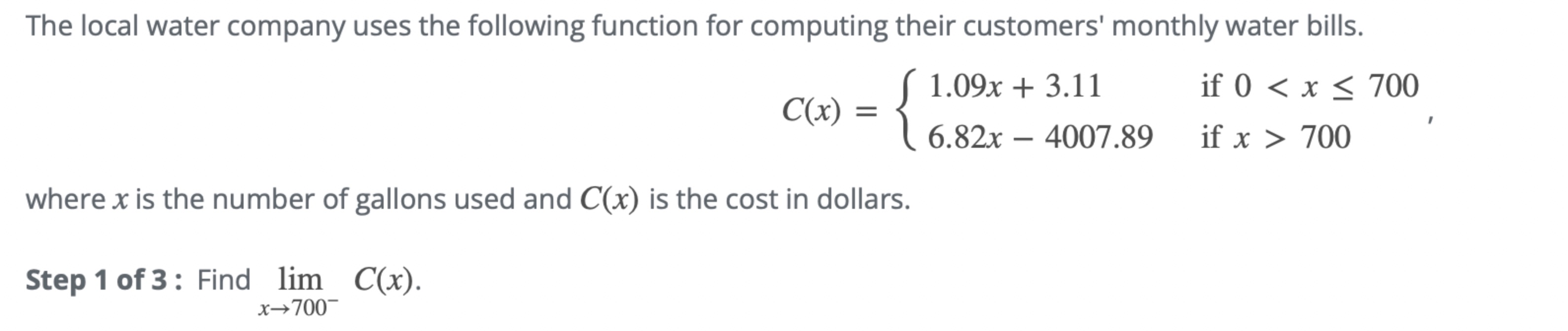 Solved The local water company uses the following function | Chegg.com