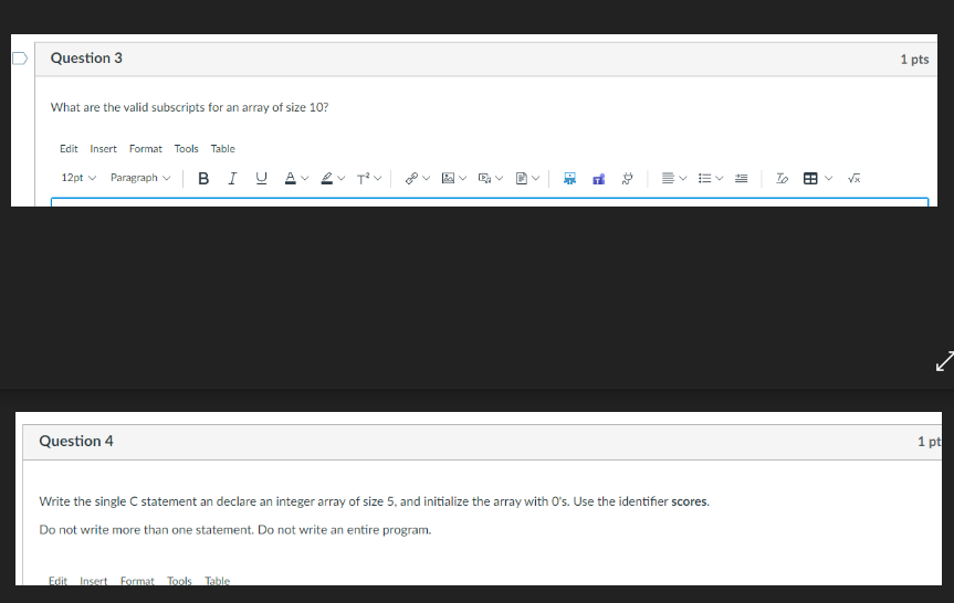 Solved Question 3 1 pts What are the valid subscripts for an | Chegg.com