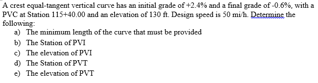 Solved A crest equal-tangent vertical curve has an initial | Chegg.com