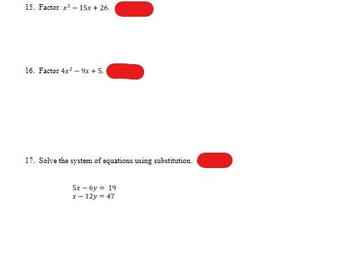 Solved 15. Factor x? - 15x + 26. 16. Factor 4x2 - 9x + 5. | Chegg.com