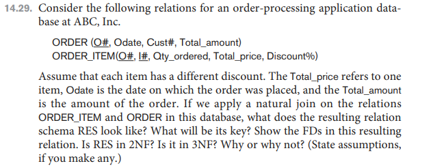Solved 1.29. Consider the following relations for an | Chegg.com