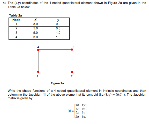 a) The (x,y) coordinates of the 4-noded quadrilateral | Chegg.com