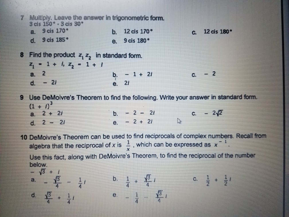 Solved 7 Multiply. Leave the answer in trigonometric form. 3 | Chegg.com