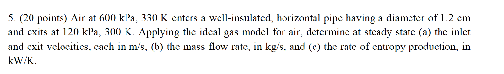 Solved 5. (20 points) Air at 600 kPa, 330 K enters a | Chegg.com