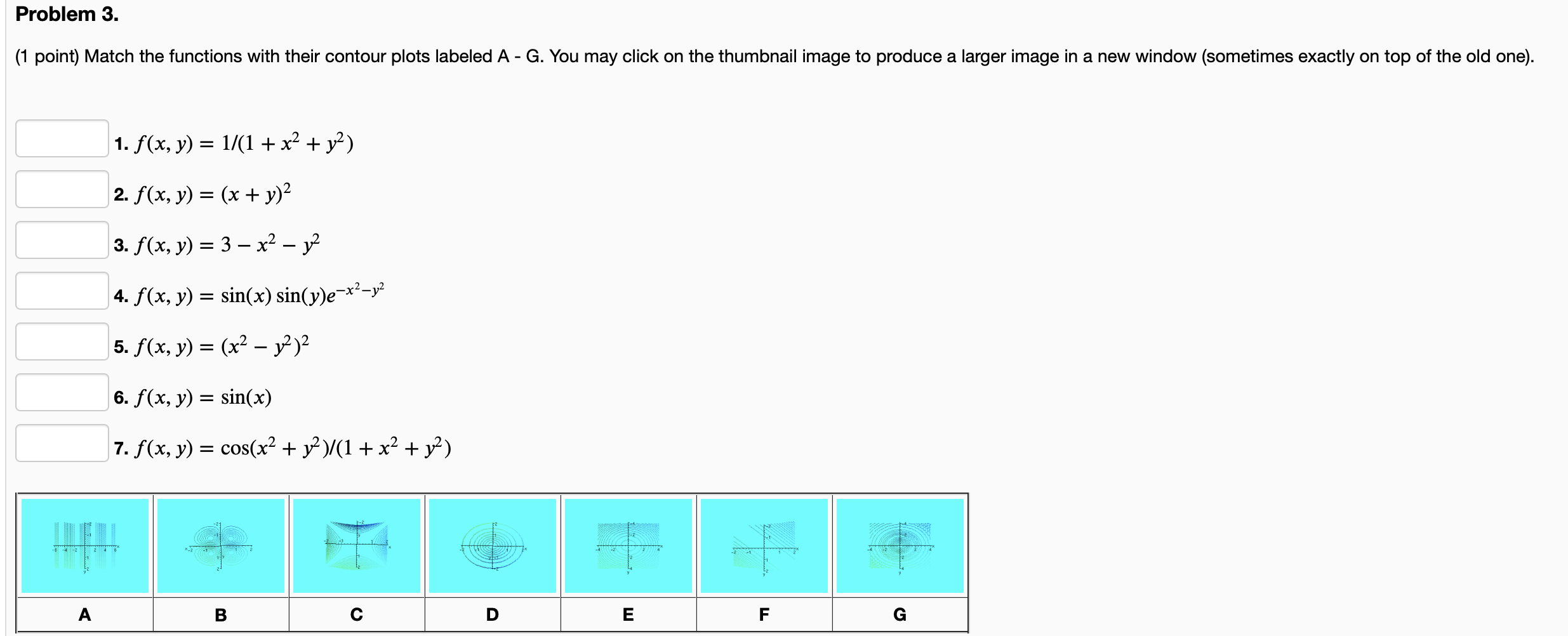 Solved Problem 3. (1 point) Match the functions with their | Chegg.com