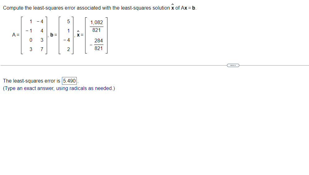 Solved Compute the least-squares error associated with the | Chegg.com