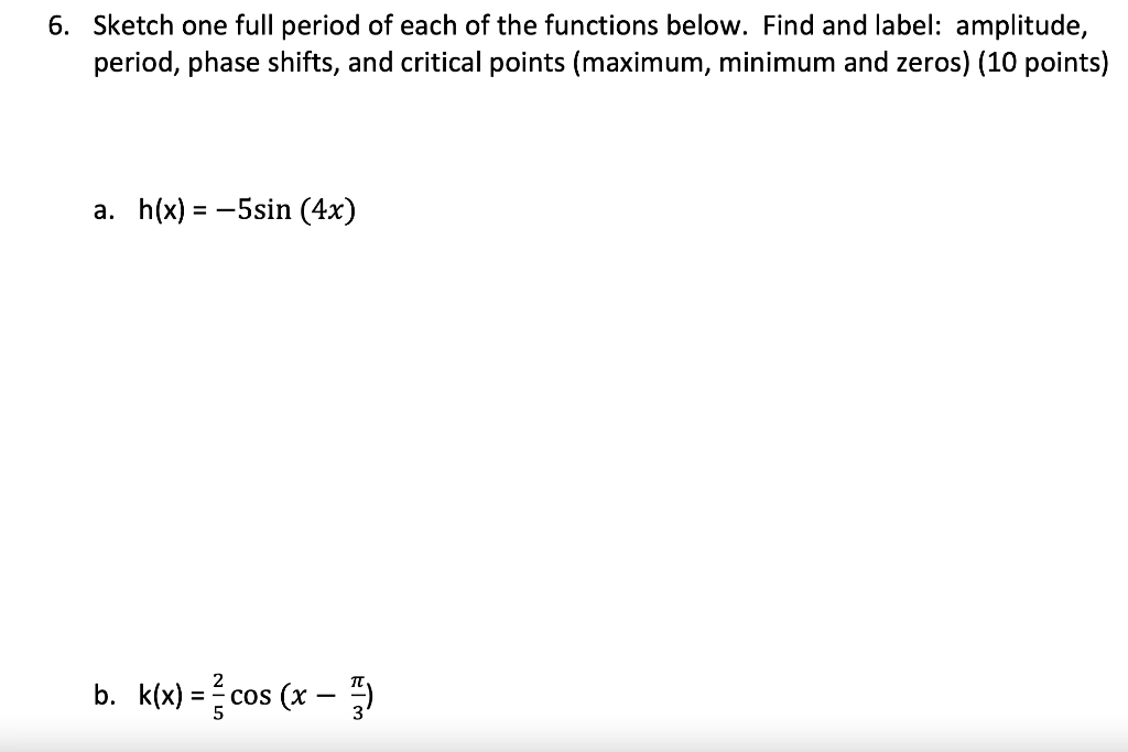 Solved 6. Sketch one full period of each of the functions | Chegg.com