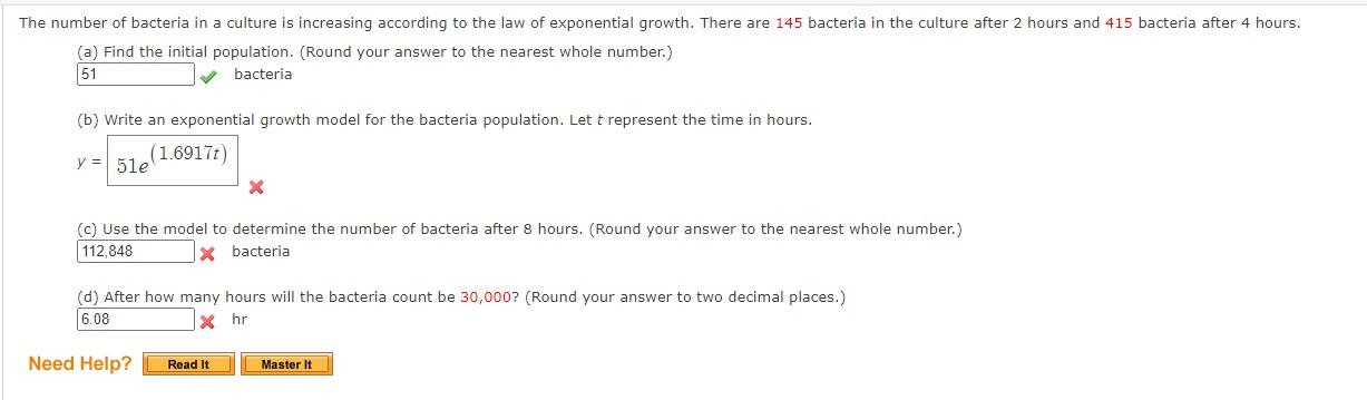 Solved The number of bacteria in a culture is increasing | Chegg.com