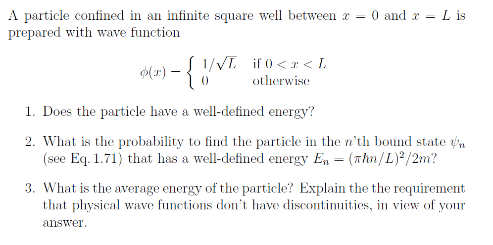 Solved A particle confined in an ﻿infinite square well | Chegg.com