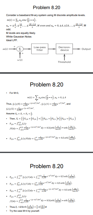Problem 8.20 Consider a baseband M-ary system using M | Chegg.com