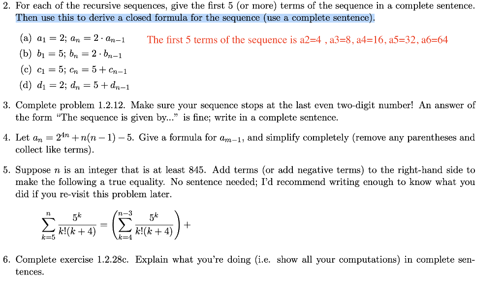 Solved 2. For each of the recursive sequences, give the | Chegg.com