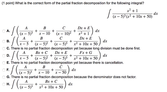 Solved (1 point) What is the correct form of the partial | Chegg.com