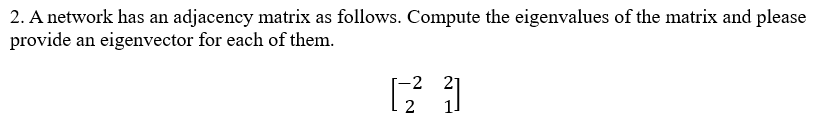 Solved 2. A network has an adjacency matrix as follows. | Chegg.com