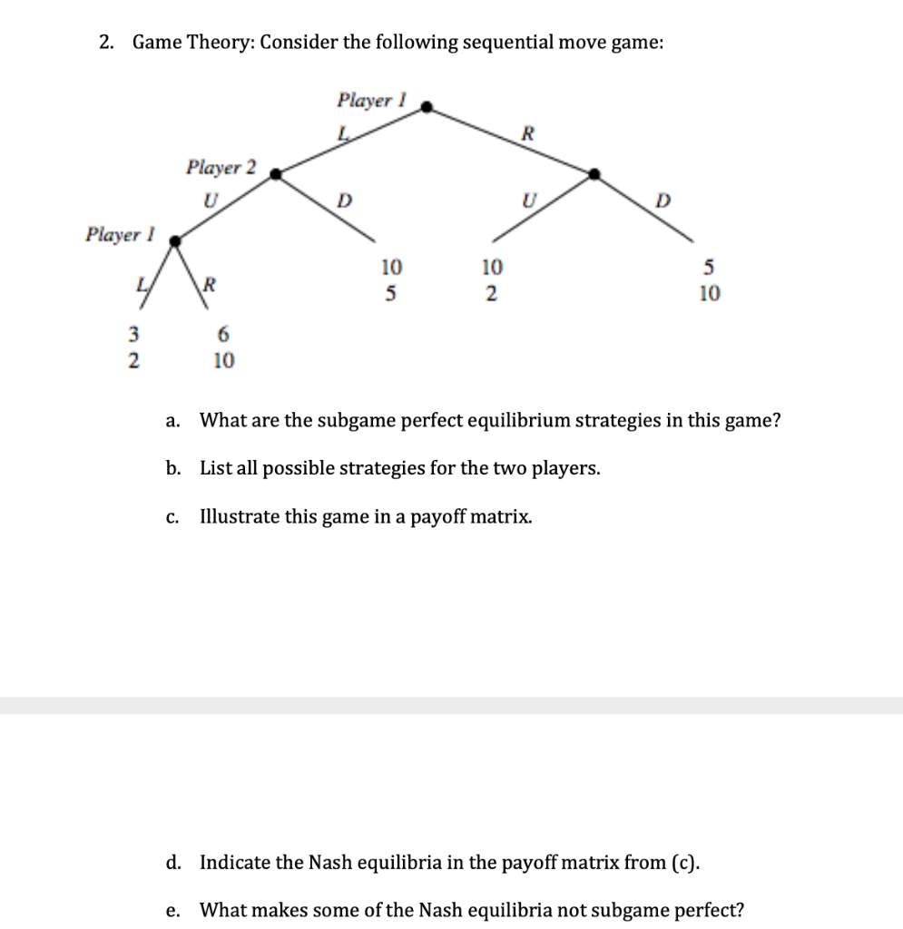 Solved 2. Game Theory: Consider the following sequential | Chegg.com