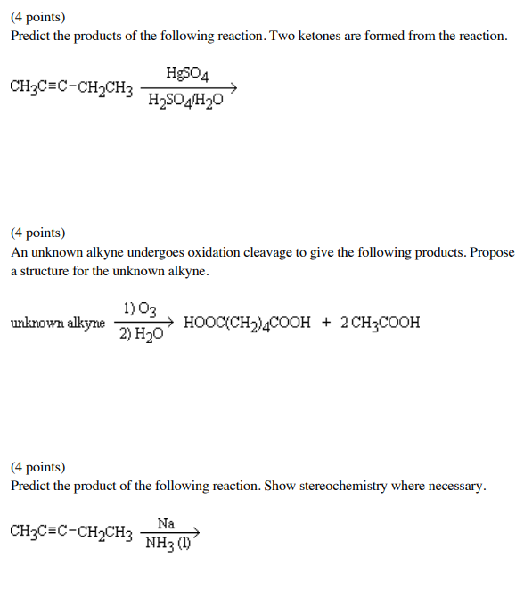 Solved (4 points) Predict the products of the following | Chegg.com