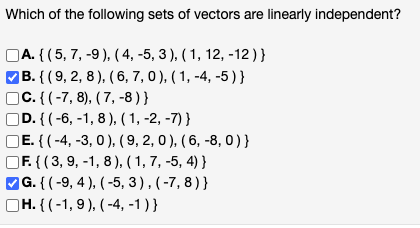 Solved Which of the following sets of vectors are linearly | Chegg.com