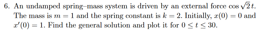 Solved 6. An undamped spring-mass system is driven by an | Chegg.com