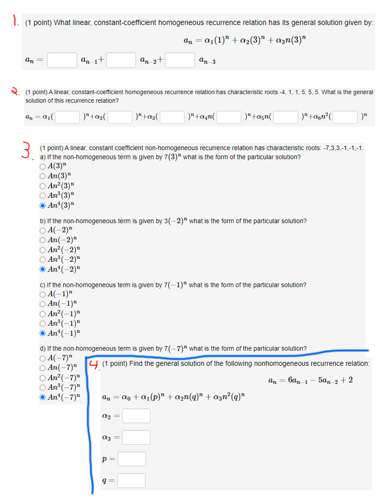 Solved 1. (1 point) What linear, constant-coefficient | Chegg.com