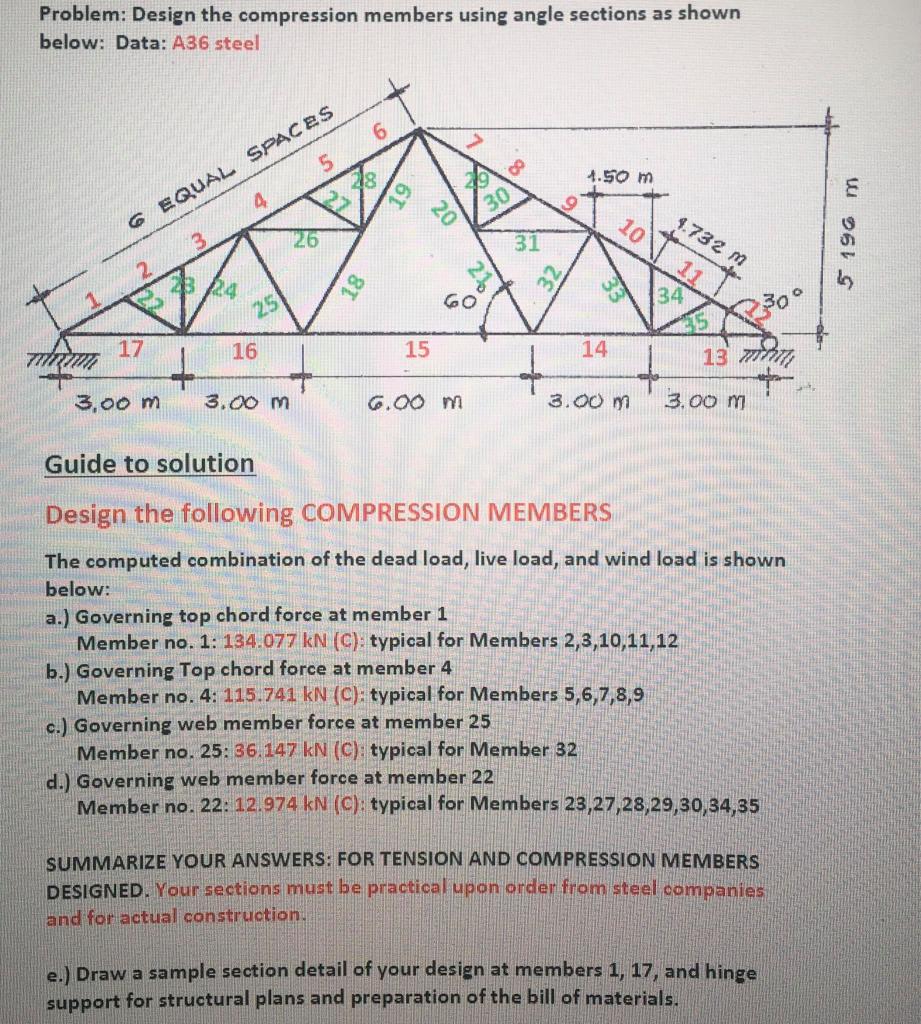 Solved Problem: Design the compression members using angle | Chegg.com