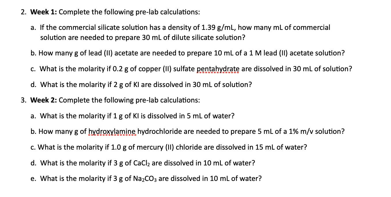 Solved 2. Week 1: Complete the following pre-lab | Chegg.com