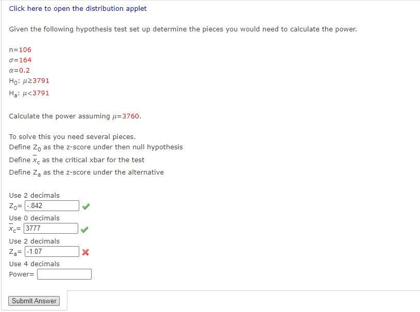 Solved Click here to open the distribution applet Given the | Chegg.com