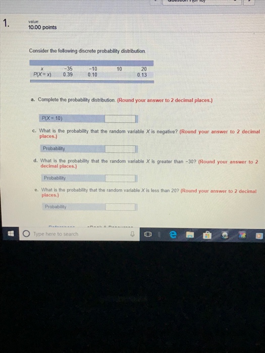 Solved value 10.00 points Consider the following discrete | Chegg.com